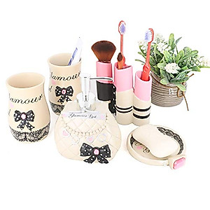 5pcs Bathroom Accessory Set - Tumbler, Soap Dish, Liquid Soap Dispenser, Toothbrush Holder-Girl Gifts
