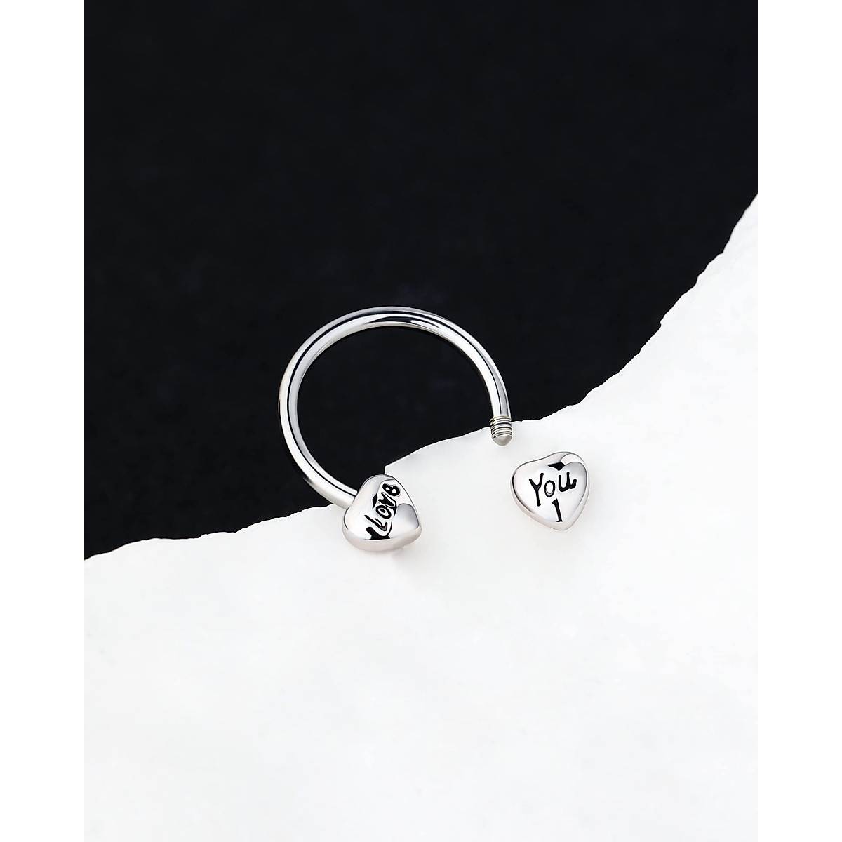 Jewseen Heart Septum Rings Love You Septum Jewelry 16G Septum Piercing Helix Piercing Jewelry Horseshoe Earrings Daith Earrings Tragus Earring Hoop Earring Cartilage Earring for Women Men
