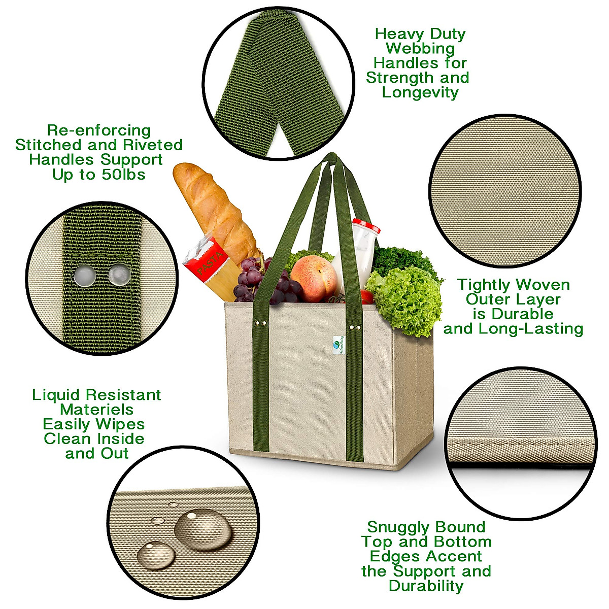 4cleanliving Reusable Shopping Bag Boxes | Set of 3 Reusable Grocery Totes | Premium Foldable Washable Sturdy Heavy Duty | Environment-Friendly | BONUS 2 Mesh Produce Bags