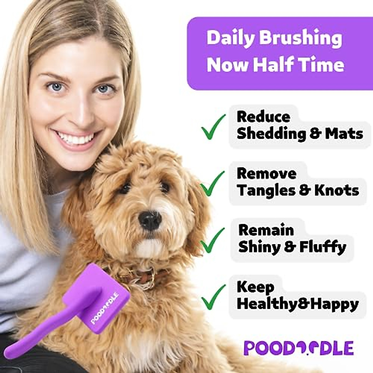 Poodoodle Dog Slicker Brush for Goldendoodle, Labradoodle & All Doodle Mix, Long Pin Wood Dog Brush for Long Haired Dogs, Tailored for Poodles & Doodles, Golden Doodle Brush for Grooming - Large