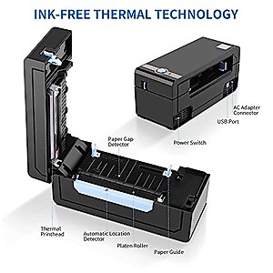 Bluetooth Thermal Label Printer 4x6 - High Speed Shipping Label Printer, Wireless Label Maker Support Windows & Android & iOS, USB for MAC, Suitable for Amazon, Ebay, Etsy, Shopify, USPS Barcode