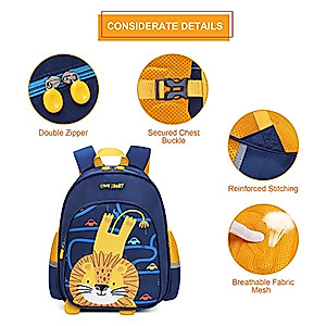 Otbjmbx Lion Toddler Backpack, 12 Inch Cute Cartoon Kindergarten Preschool Backpack Elementary School Backpack With Chest Strap, Durable Kids Backpack for School Boys Girls 1-6 Years Old (Yellow)