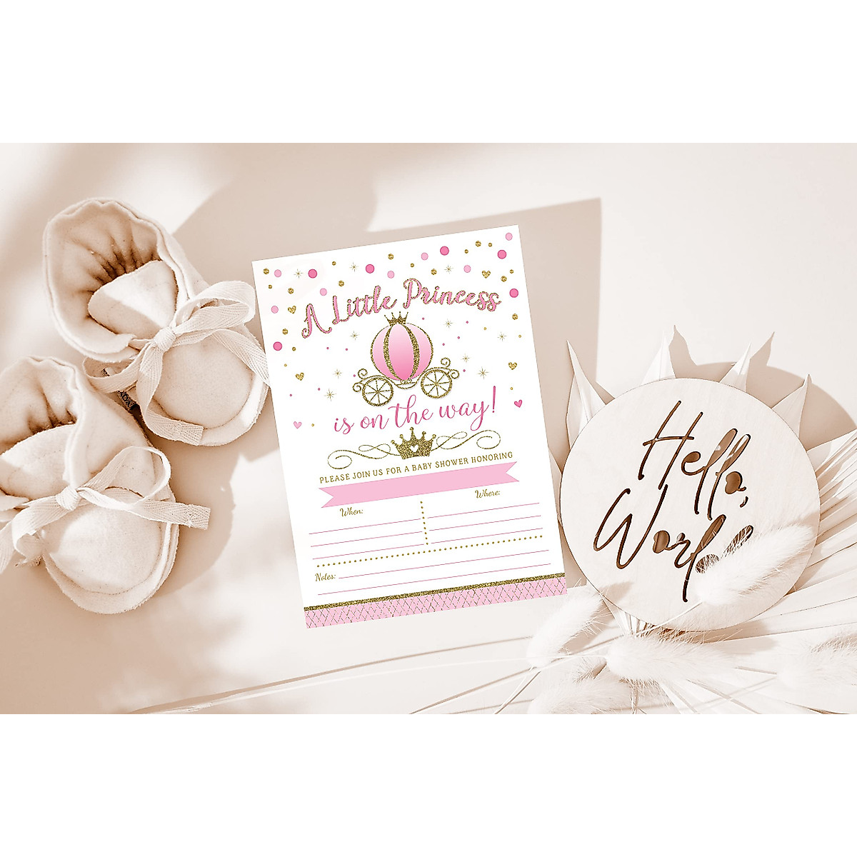 Your Main Event Prints Princess Baby Shower Invitation, Royal Pink and Gold Carriage Baby Sprinkle, 20 Fill in Invitations and Envelopes