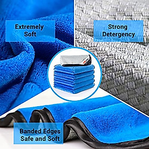 CARCATICZ Microfiber Towels for Cars, Microfiber Cleaning Cloth for Cars, Waxing and Polishing Towels, Lint Free, Scratch-Free, High Absorption, Blue & Gray, 16 in x 16 in, 530gsm, 6pack