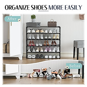 TY ARTS & CULTURE 2 Pack 6-Tiers Shoe Rack Organizer, Sturdy Metal Pipes & Durable Non-Woven Fabric, Space Saving Tall Shoe Rack Hold 48-60airs, Shoe Rack for Entryway (Black)