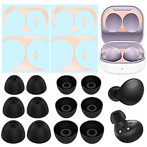 Dust Guard Ear Tips Kit for Galaxy Buds 2 SM-R177, 2 Ultra Thin Dust Proof Metallic Stickers Cover and 6 Pairs Replacement Eartips Compatible with Samsung Galaxy Buds 2 - S/M/L Rose Gold