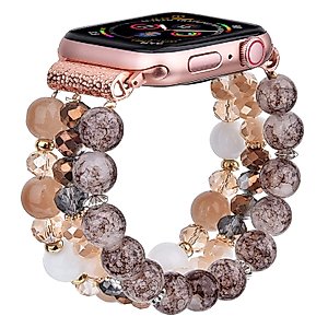 CAGOS Bracelet Compatible with Apple Watch Band 38mm 40mm 41mm Series 9/8/7/6/5/4/3/2/1/SE, Cute Dressy Boho Beaded Elastic Stretchy Pretty Strap Replacement for iWatch Bands Women, Amber