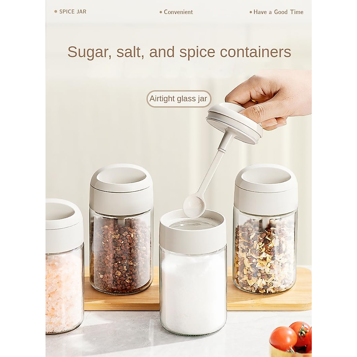 Sugar and Salt Container Set,Glass spice jars with Spoon,8.8 oz Sugar Bowl,for Kitchen Counter Keeping Sugar,Salts,Spice,Sauce