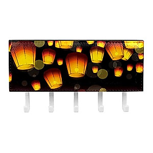 Coat Rack Wall Mounted, 5 Rail Wall Decorative Hooks Hanging for Clothes Hat Towel Purse Key, 7 Inches, 4.4lbs(Max), Sky Lantern Festival