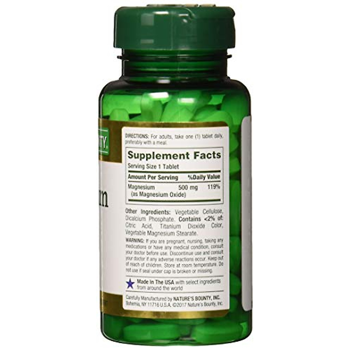 Nature's Bounty Magnesium 500 mg Tablets 100 ea (Pack of 2)