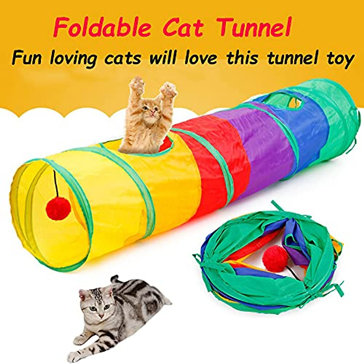 Bunny Hideout, Rabbit Tunnels and Tubes, 3 Pack of Grass Balls - Collapsible Hideaway Small Animal Activity Tunnel Toys for Chinchillas Ferrets Guinea Pigs Gerbils Hamsters Rats, Size - 47 x 10 in