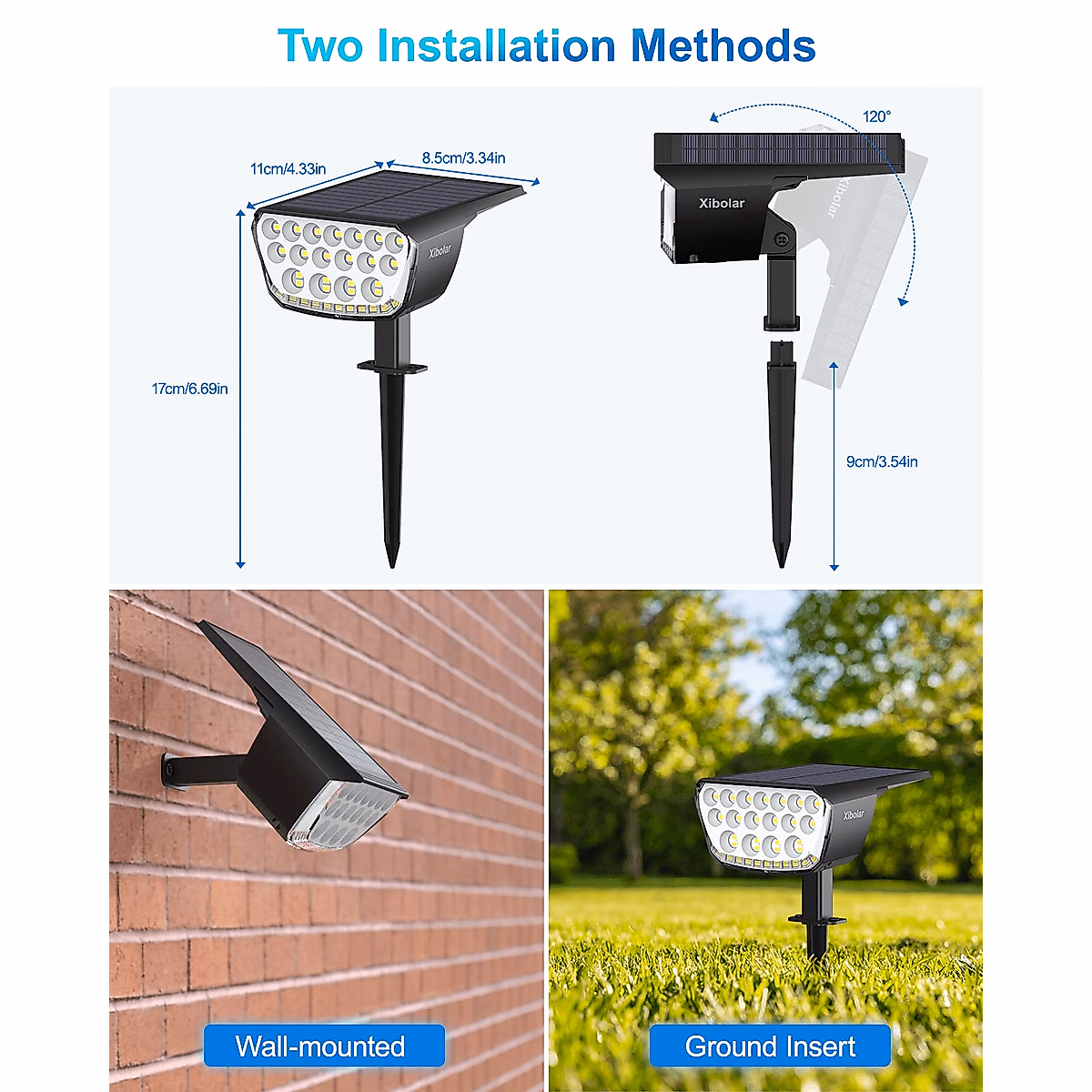 Xibolar Solar Spot Lights Outdoor [6 Pack], 32 LED Solar Landscape Spotlights, IP65 Waterproof Solar Powered Garden Wall Lights, Auto On/Off 2 Modes Lighting for Yard Pathway Porch Patio(Cool White)