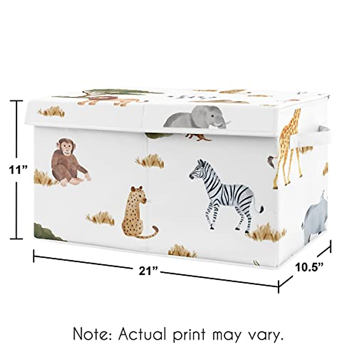 Sweet Jojo Designs Jungle Animals Small Fabric Toy Bin Storage Box Chest Baby Nursery Kids Room Dark Hunter Green Yellow Grey Black White Wildlife Safari Elephant Giraffe Lion Monkey Leopard Cheetah