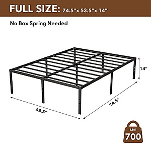 Wzialo Full Bed Frame - 14 Inch Sturdy Metal Platform Bed Frame, Under-Bed Storage Space, Heavy Duty Full Size Bed Frame, Noise-Free, Non-Slip, No Box Spring Needed