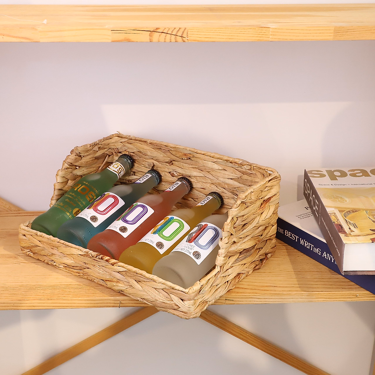 GYASVWU Water Hyacinth Handwoven Shelf Baskets, Pantry Baskets for Organizing Wicker Storage Baskets Trapezoid Water Hyacinth Woven Basket for Shelves (Water hyacinth)