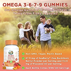 Vegan Omega 3 6 7 9 Gummies by MaryRuth's | Up to 4 Month Supply | Sugar Free | Omega 3 Supplement with Flaxseed Oil | Omega 3 Gummies for Heart Support | No Fish Taste | 120 Count