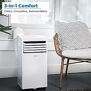 Midea 6,000 BTU ASHRAE (5,000 BTU SACC) Portable Air Conditioner, Cools up to 150 Sq. Ft., Works as Dehumidifier & Fan, Remote Control & Window Kit Included