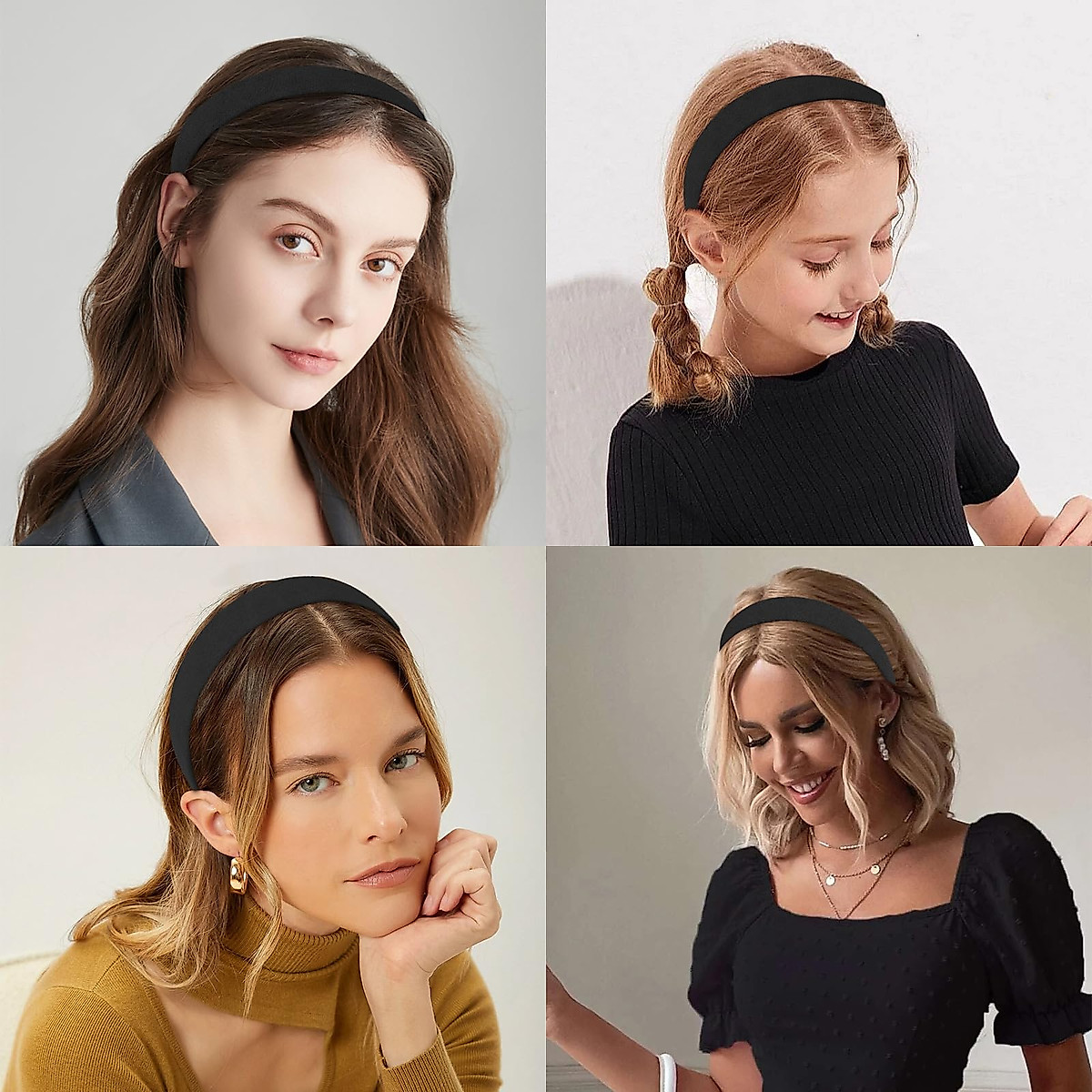 Wecoe Black Headband Women 1 Inch Sueded Like Headband Non Slip Fashion Solid Plain Headband Hair Band DIY Halloween Christmas Costume Hair Accessories for Women Girls Diademas Para Mujer Gifts