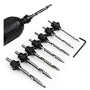 Bastex 7 Piece Countersink Drill Bit Set. Great Carpentry Reamer, Made for Woodworking. Screw Hole Cutter with Adjustable Depth
