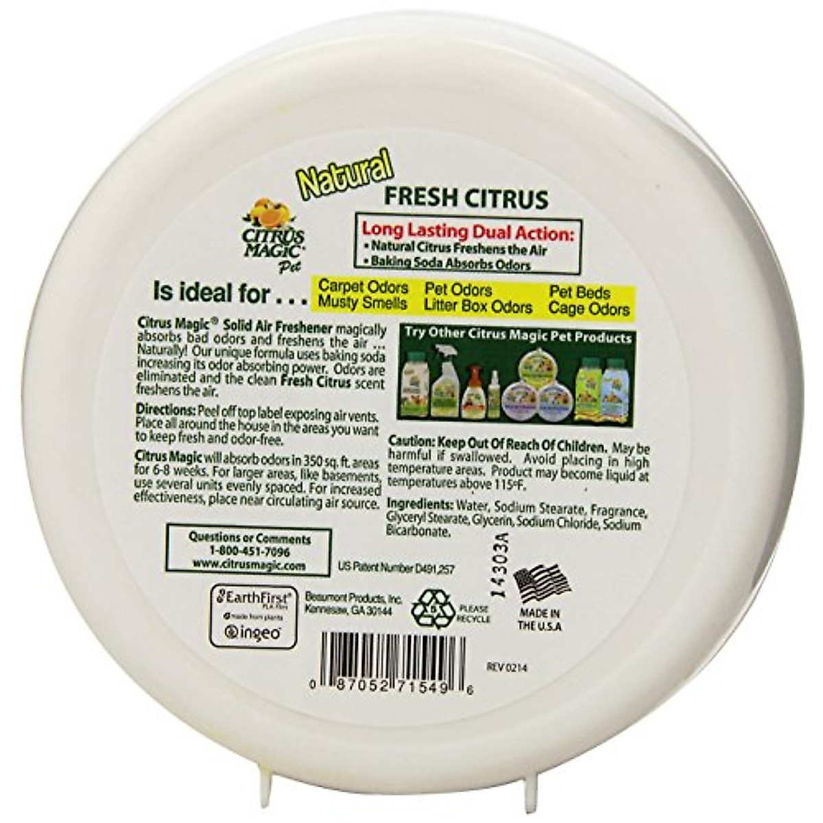 Citrus Magic Pet Odor Absorbing Solid Air Freshener for Home, Air Purifier, Fresh Citrus, Must have Pet Supplies, 8 Oz (Pack of 3)