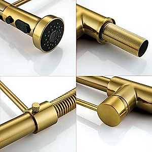Ntipox Commercial Brushed Gold Kitchen Faucet with Pull Down Sprayer, High-Arc Single Handle Single Lever Spring Rv Kitchen Sink Faucet with Pull Out Sprayer, 3 Function Laundry Faucet, Matte Gold