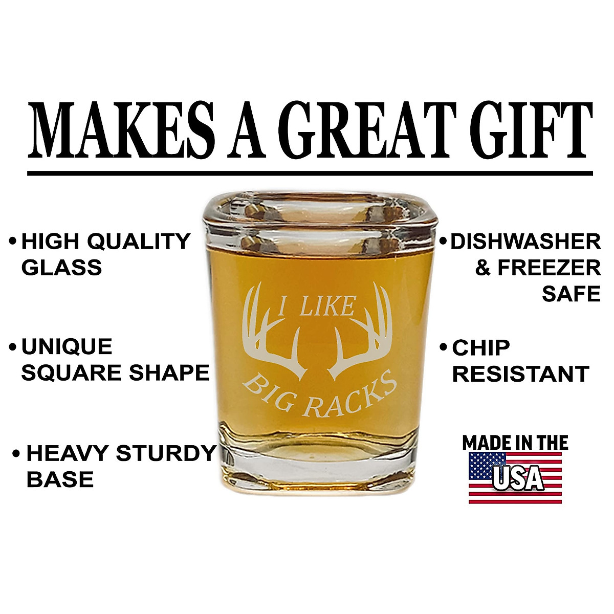 Rogue River Tactical Square Funny Hunting Shot Glass I Like Big Racks Gift For Hunter Gag Gift For Dad Father's Day