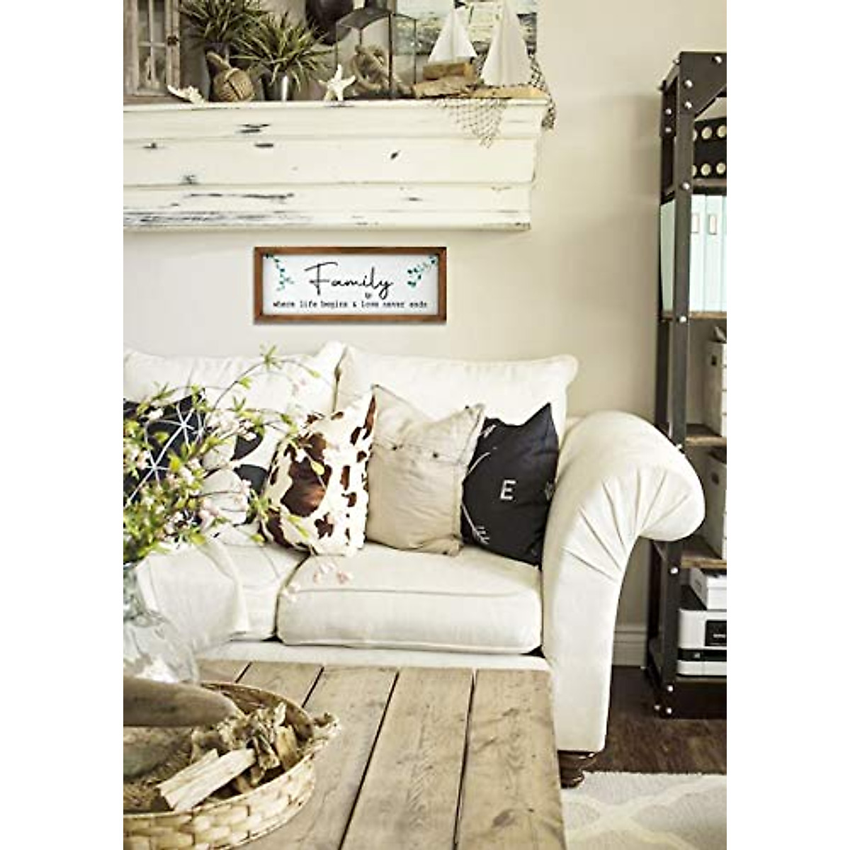 Wartter 16.2x6.4 inches Family Wood Framed Wall Sign with Inspirational Quotes - Family Where Life Begins & Love Never Ends (Family)