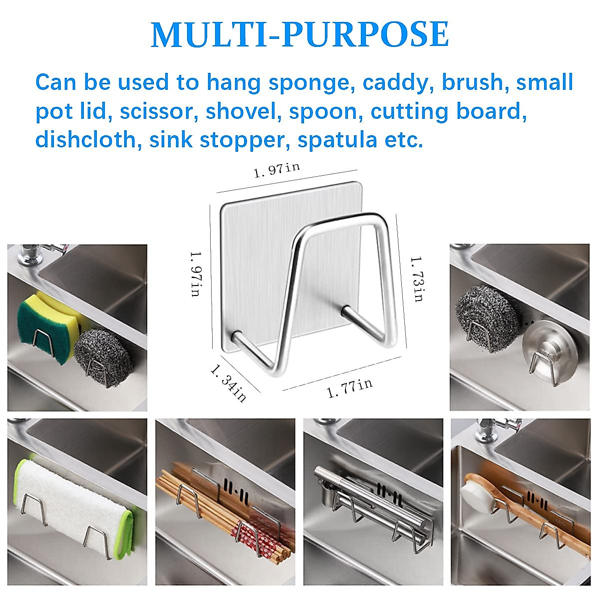 LYART 4Pcs Premium Sink Sponge Holder for Kitchen Sink Caddy Brush - SUS304 Stainless Steel Waterproof Rustproof Quick Drying Strong Self Adhesive (1. Silver X 4Pcs)