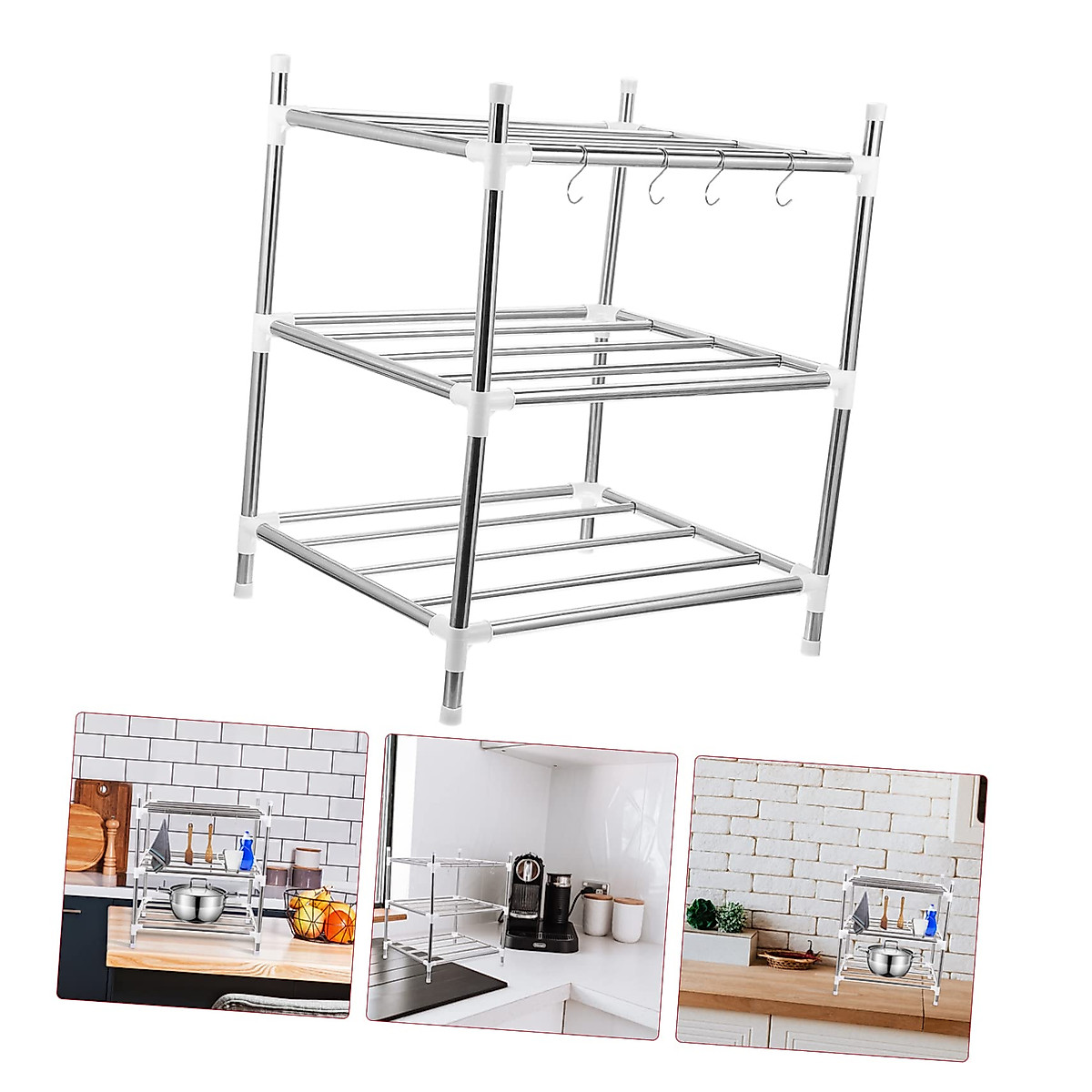 COLLBATH 1pc Kitchen Storage Rack Adjustable Stainless Steel Accessories