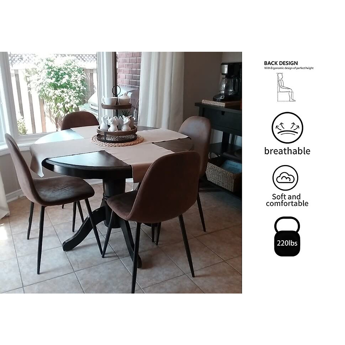 HOMY CASA Dining Chairs Set of 4, Modern Mid-Century Style Dining Room Side Chairs Accent Chairs with Black Metal Legs Comfortable for Kitchen Lounge Farmhouse, Rustic Brown, 4PCS