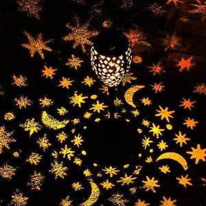 Walensee Solar Lights Outdoor (Black 2 Pack), Garden Decoration and ornamen, Moon and Star Pattern, Metal Sun Powered Stake Decorative Landscape Lamp Waterproof Dusk to Dawn for Lawn, Yard, Walkway