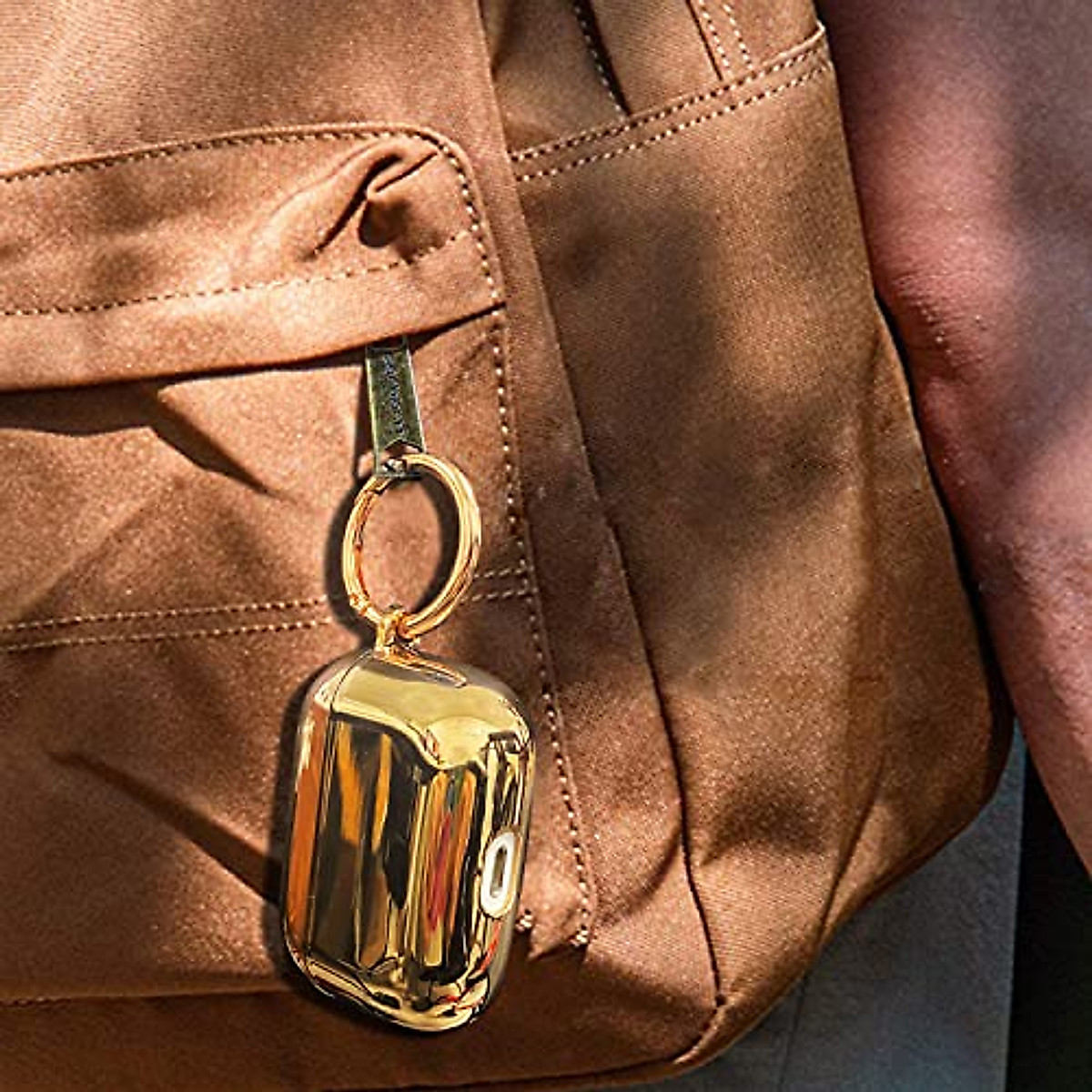 AirPods Pro Case Cover with Keychain,Mirror Plating Silicone Cover Airpods Pro Accessories with Key,for Women Men with Apple 2019 Latest AirPods Pro Case (Plating Gold)