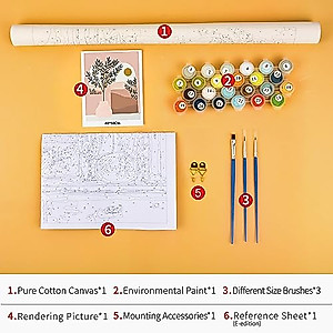 TISHIRON Paint by Numbers DIY Painting Kit Canvas Easy DIY Beginners Acrylic Painting Arch Window Abstract Plant Landscape for Home Wall Decor Art Craft 16x20inch