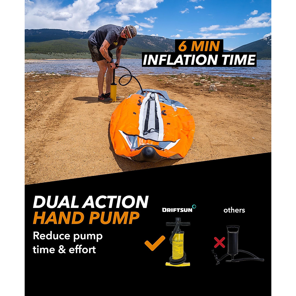 Driftsun Rover 120 Inflatable Kayak - 1 Person Adult White Water Single Rider Foldable Kayak Canoe Set with Padded Seat, Aluminium Paddle, Action Cam Mount, Pump, High Pressure Floor & Travel Bag