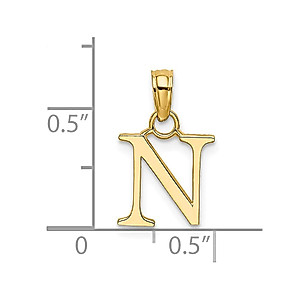 Solid 14k Yellow Gold N Block Initial Letter Alphabet Charm Pendant