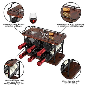 Visentor Countertop Wine Rack, 2 Tier Wood Metal Wine Racks Free Standing Floor, Tabletop Wine Bottle & Cork Holder Organizer, for Bar Decor, Kitchen Pantry Cabinet, Can Hold 6 Wine Bottles