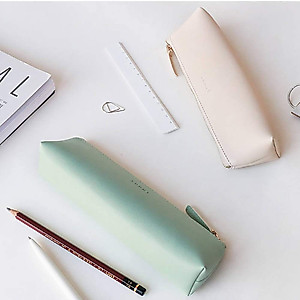 Doraking Pencil Bag Pen Case Cosmetic Makeup/ Stationery Pouch Bag Case/PU Leather Small Pouch Students Stationery Pouch Zipper Bag for Pens, Pencils, Markers (Apricot)