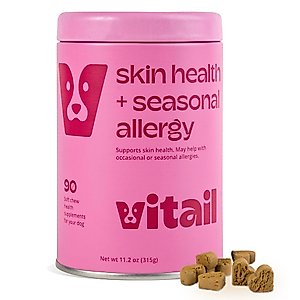 Vitail Skin Health & Seasonal Allergy Dog Chews | Quercetin, Omega-3, Bee Propolis, L-Proline, L-Glycine | Supports Collagen Production, Soothes Itchy Skin & Promotes Skin Health | 90 Soft Chews