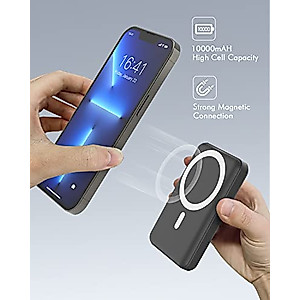 podoru Wireless Portable Charger, 10000mAh Magnetic Power Bank with Type-C Cable LED Display 22.5W PD Fast Charging Lighting Mag-Safe Battery Pack for iPhone 14/13/12/Mini/Pro/Pro Max-Black