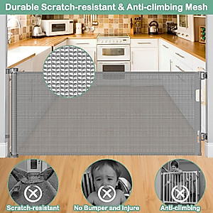 55 Inch Retractable Dog Gate Mesh Dog Gate Retractable Baby Gates for Stairs Outdoor Deck Gate Retractable Pet Gate for Dogs Indoor Toddler Gate Retractable Outdoor Gates for Deck Mesh Pet Gate (Gray)