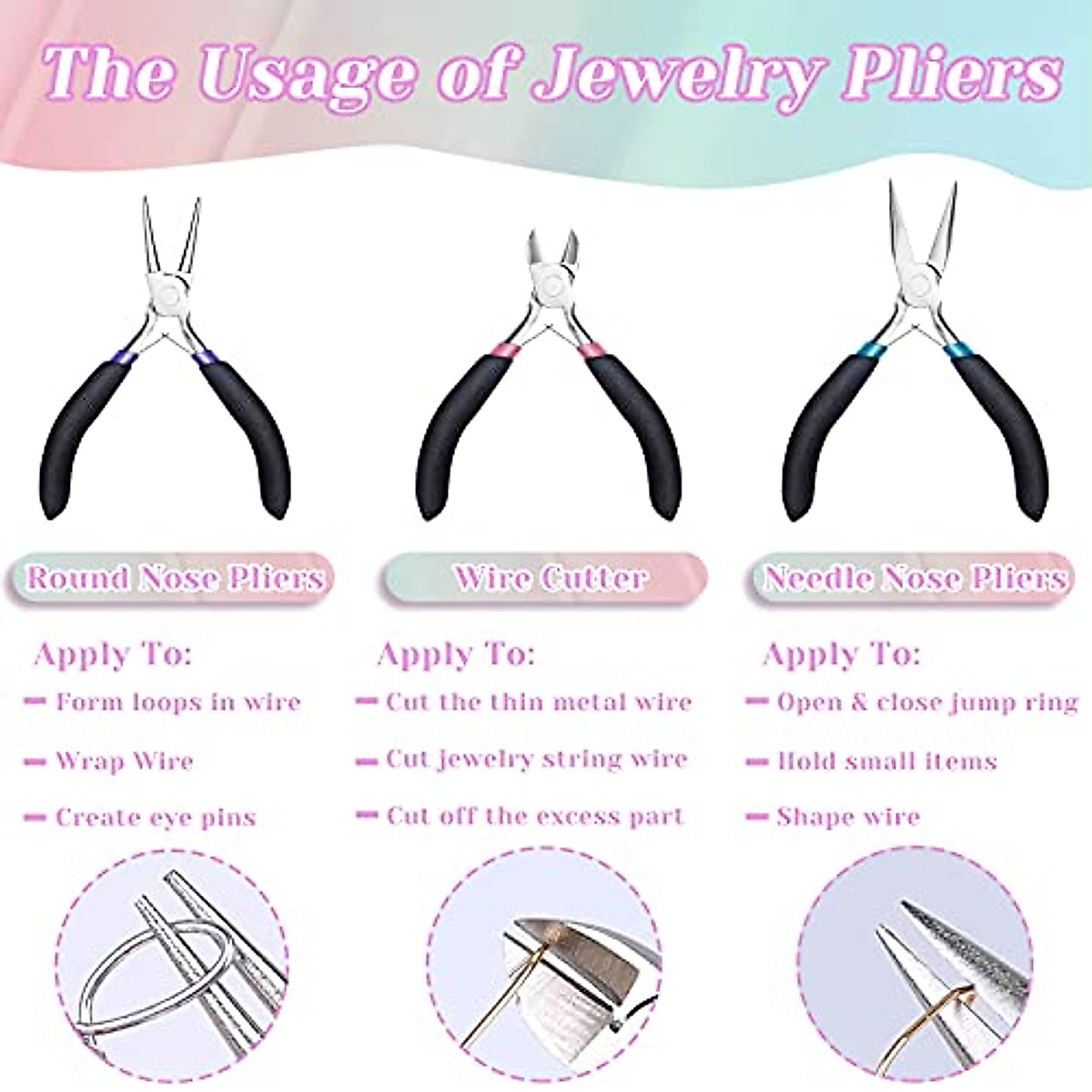 Jewelry Pliers Set, Paxcoo 3Pcs Jewelry Making Pliers Tools Kit includes Needle Nose Pliers, Round Nose Pliers, Wire Cutters for Jewelry Making Supplies, Wire Wrapping, DIY Crafts, Beading