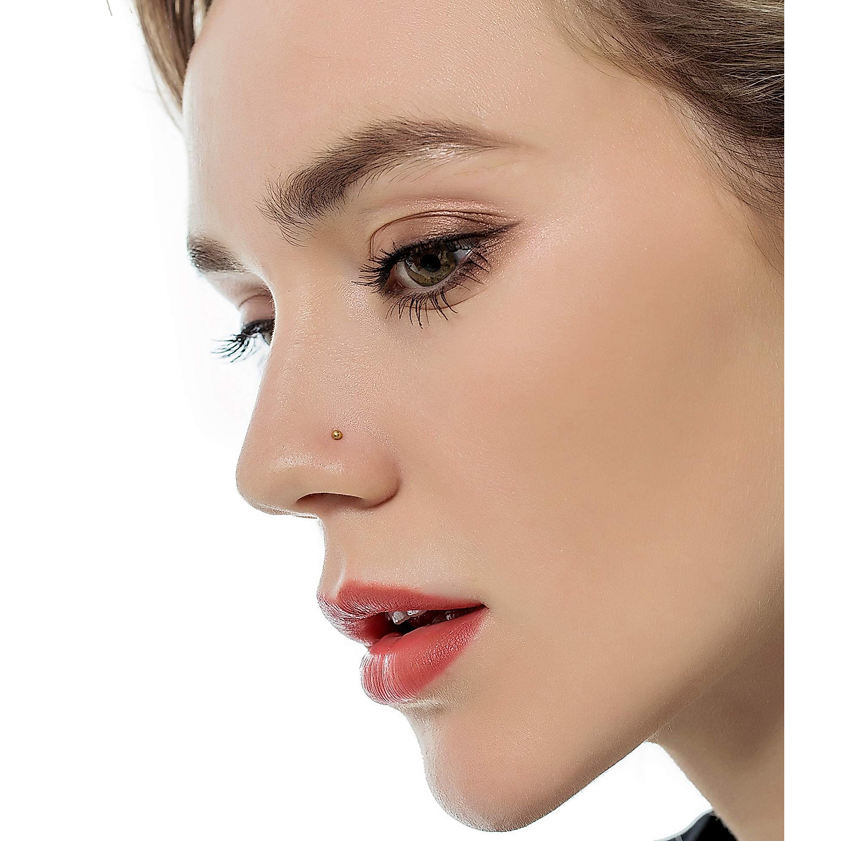 Tornito 20G 38Pcs Stainless Steel L Bone Screw Shaped Nose Studs Nose Rings CZ Hoop Tragus Cartilage Nose Ring Labret Nose Piercing Jewelry for Men Women Rose Gold Tone (G:38Pcs, Gold&Screw)