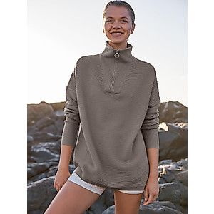 ANRABESS Women Quarter Zip Oversized Casual Loose Rib Knit Cozy Pullover Sweaters Top 2025 Fall Fashion Outfits Clothes Gray Coffee Medium