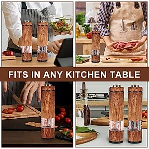 Electric Salt and Pepper Grinder Set, Battery Operated Pepper Mill with LED Light, Adjustable Coarseness, One Hand Operation, Salt and Pepper Shakers Set Electric (Wood Grain)