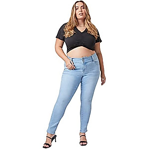 YMI Women’s Mid Rise Skinny Jeans, Wannabettabutt, Sustainably Made, Zip Fly, 3-Button, Fitted, Trendy, Butt-Lifting Stretchy Denim, Mid Waisted Jean, Full Length