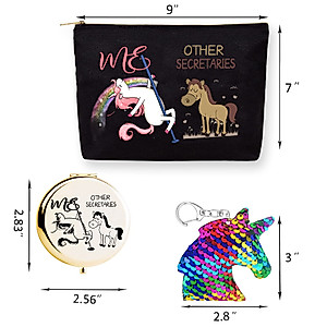 BoomBoomGifts Secretary's Day Gifts,Other Secretary Me Unicorn Makeup Bag Gifts,Other Secretary You Unicorn Gifts,Secretary Make up Bag,Other Secretary me Unicorn Mirror,Secretary Cosmetic Bag