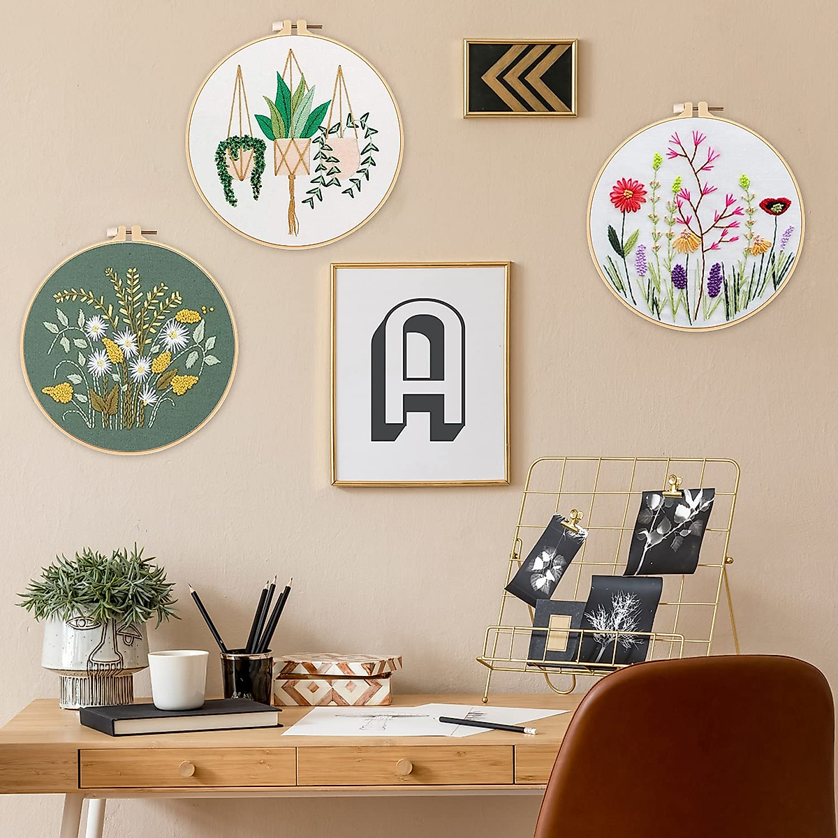 Nuberlic 3 Pack Embroidery Kits for Beginners Starters Cross Stitch Kits with Pattern for Adults Kids Craft Stamped Embroidery Cloth 3 Hoops Threads Needles