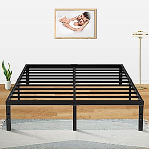 HISKIWUU Platform Bed Frame Queen Size Heavy Duty 3500lbs 14 Inches,Metal Bed Frame Queen Size Easy Assembly Anti-Slip Noise Free,Queen Size Bed Frame No Box Spring Needed,Under Bed Storage,Black