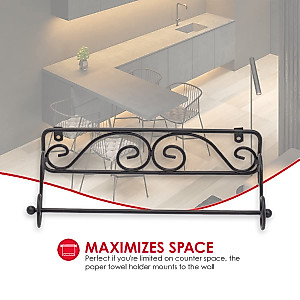Home Basics Scroll Design Wall Mounted Paper Towel Holder | Great Space Saver | Scroll Collection | Durable Steel