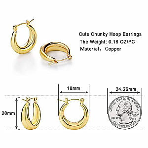 Chunky Gold Hoop Earrings 14K Gold Plated 925 Sterling Silver Post Thick Tube Hoops for Women And Girls(5-50Yellow)